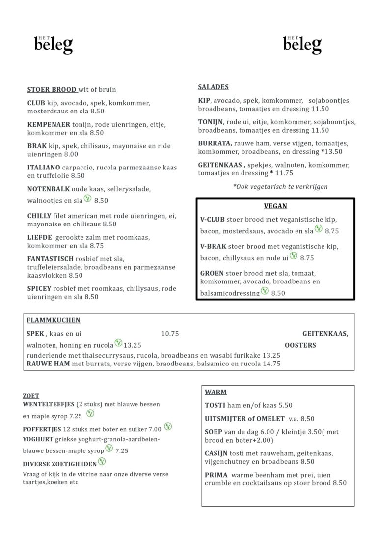 Menukaart – Het Beleg